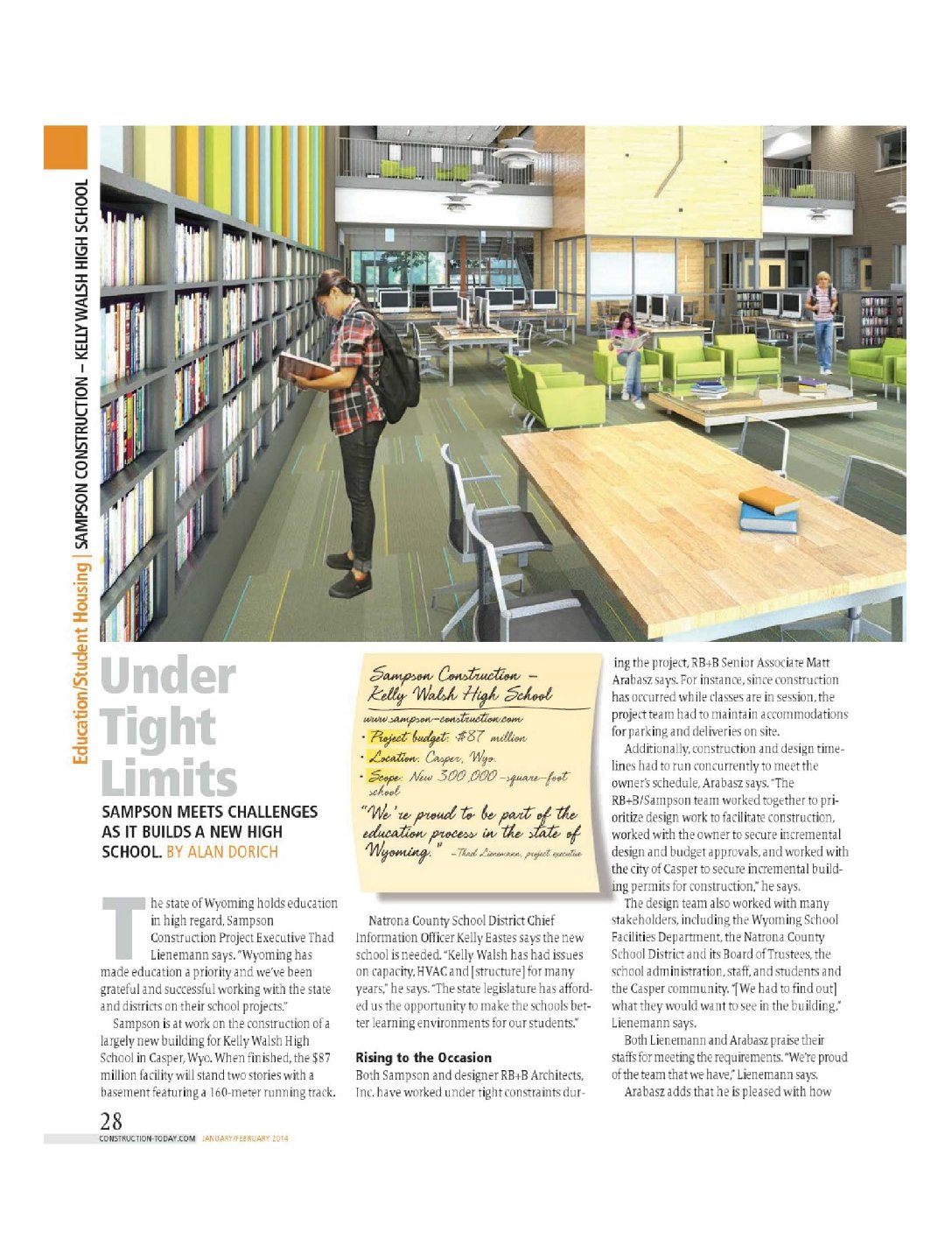 Kelly Walsh High School_Construction Today_2014 - RB+B Architects